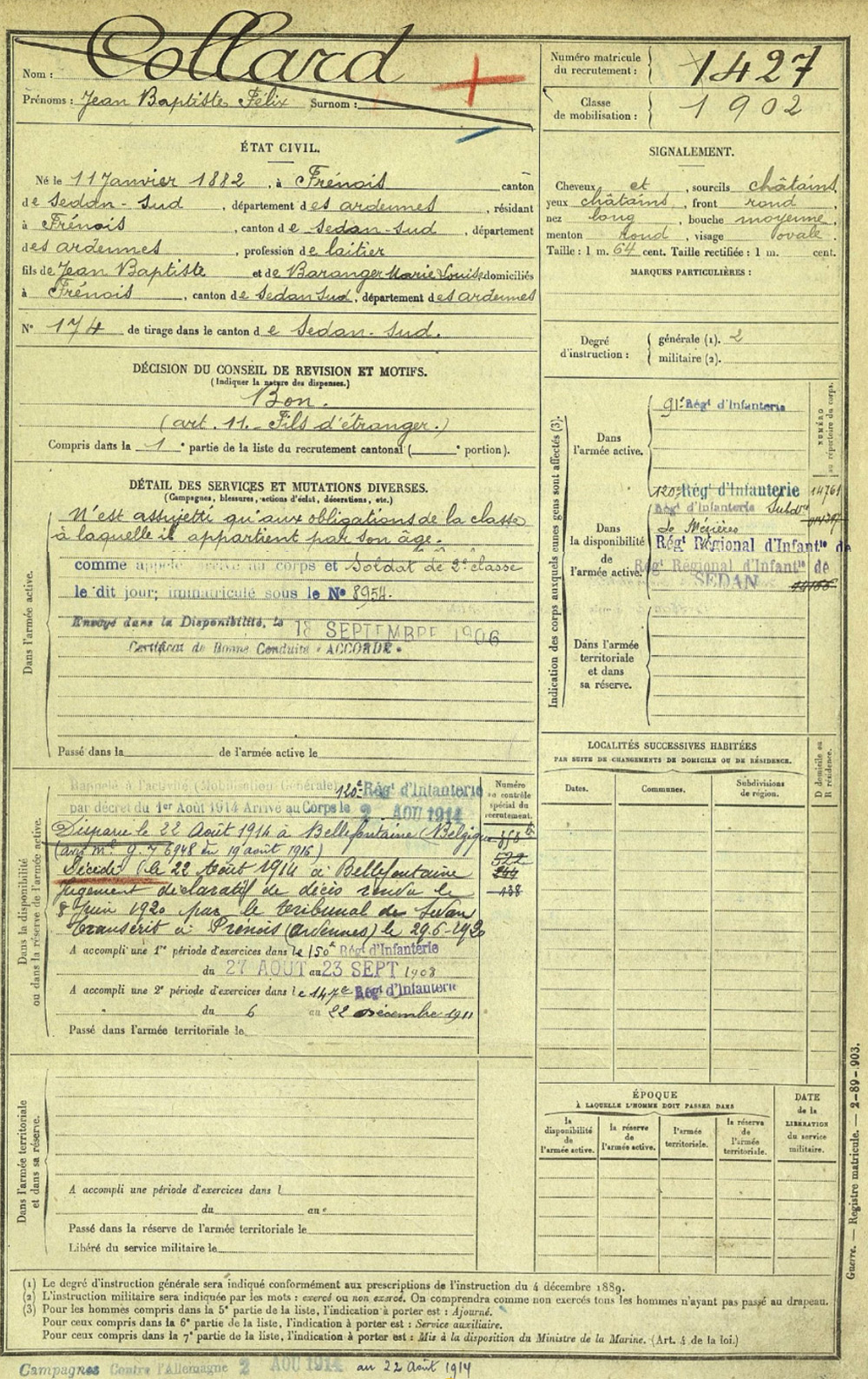 Félix COLLARD, mort pour la France à la bataille de Bellefontaine en ...